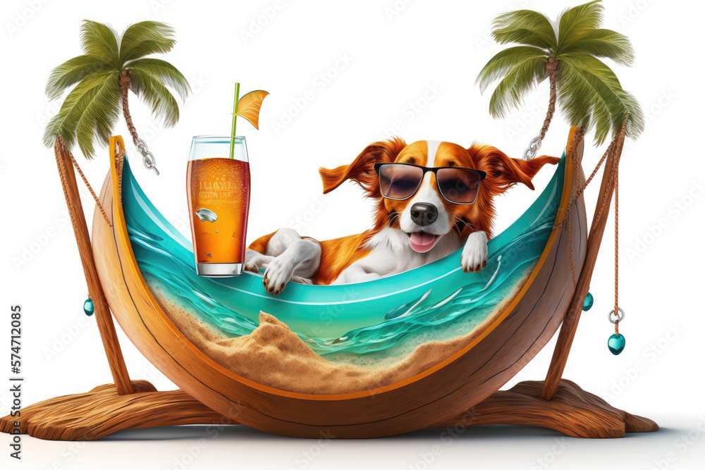 Hammock Time: Cartoon Dog Relaxing with a View of the Ocean, Generative ...