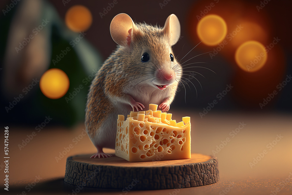Cartoon icon depicting a cute mouse eating cheese. food symbol with ...