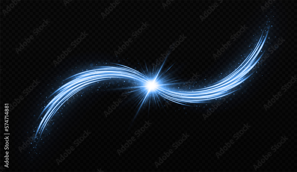 Blue sparkle waves with light effect isolated on transparent background ...