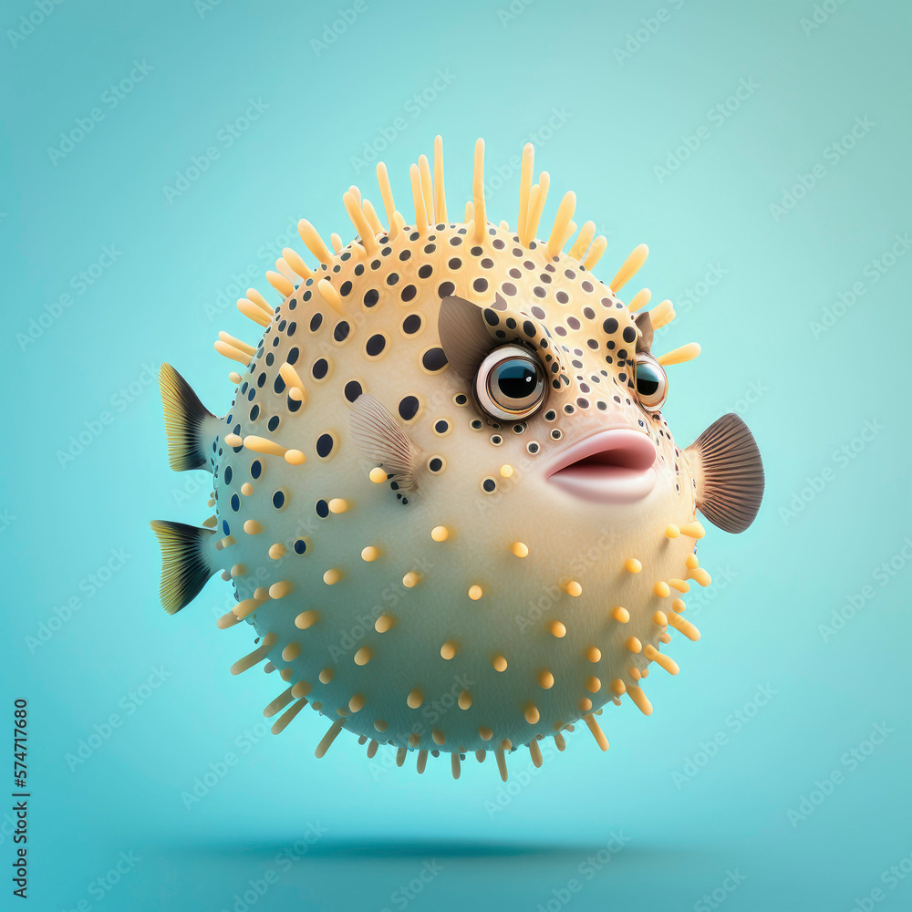 Cartoon puffer fish in the ocean ,made with Generative AI ilustração do ...