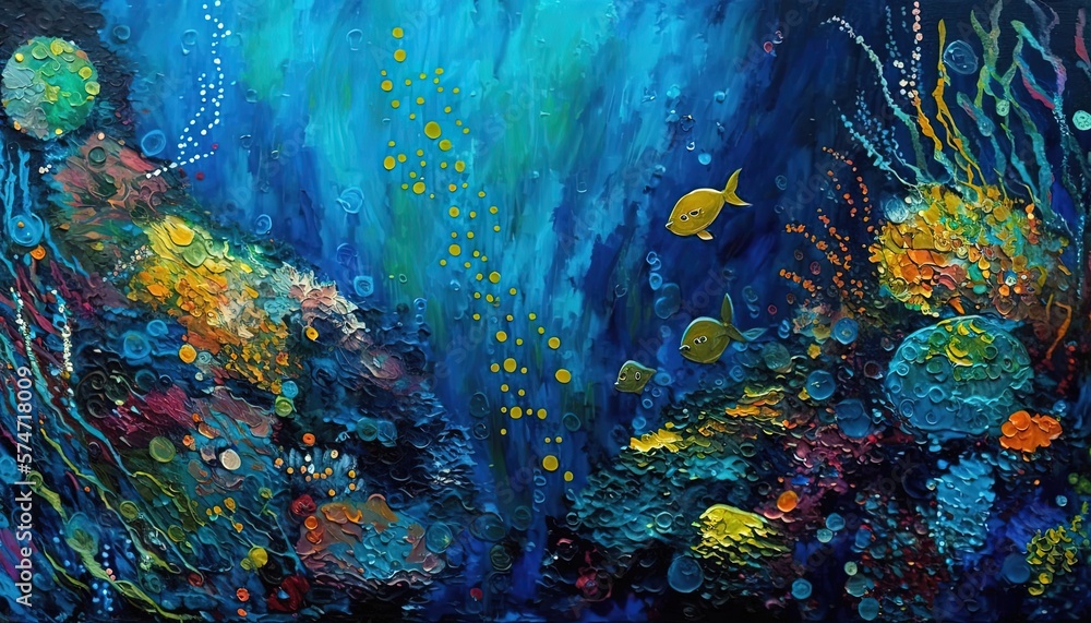 paint like illustration of underwater under sea view, idea for artistic ...