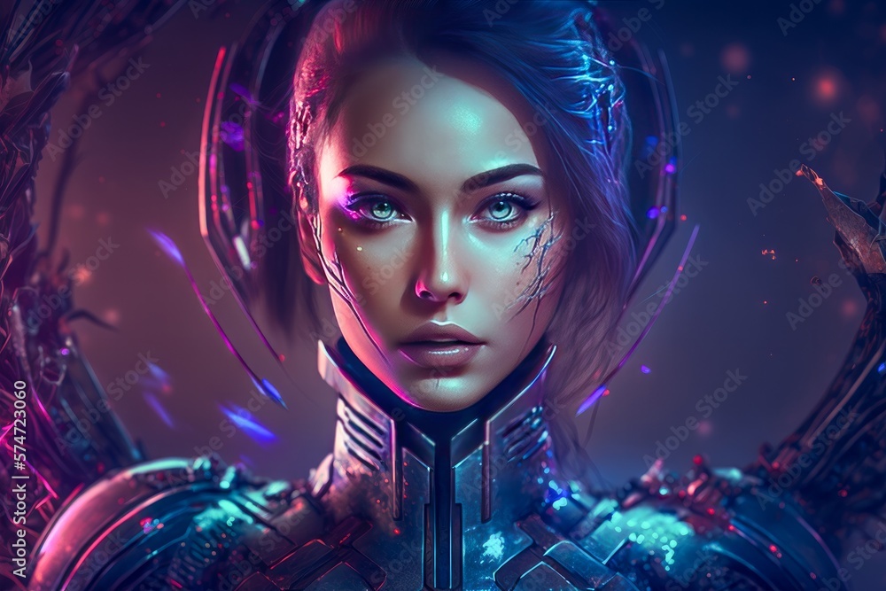 Cyborg girl character. Futuristic implants. Sci-fi illustration Stock ...