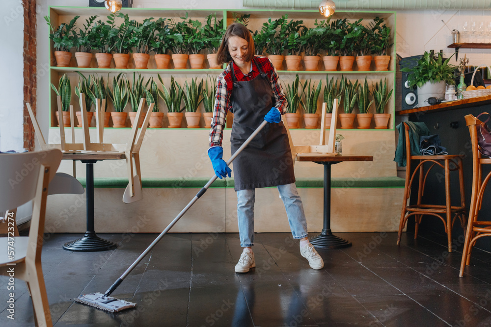 Mopping The Restaurant Floor
