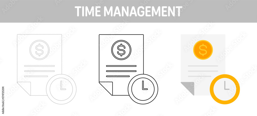 Time Management tracing and coloring worksheet for kids Stock Vector ...