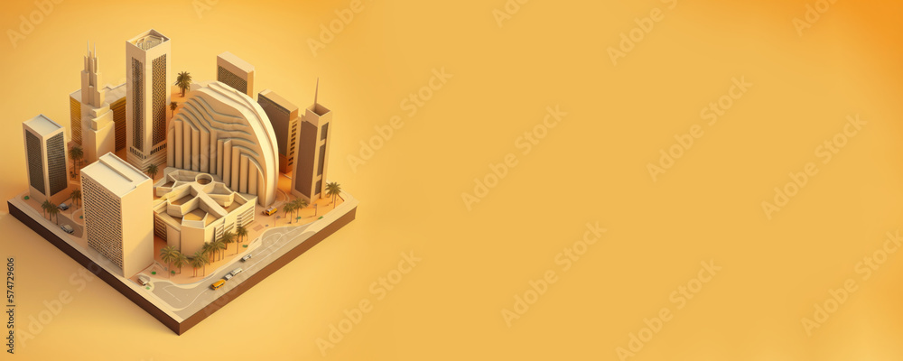 Square-shaped miniature of Dubai featuring a collection of best known ...