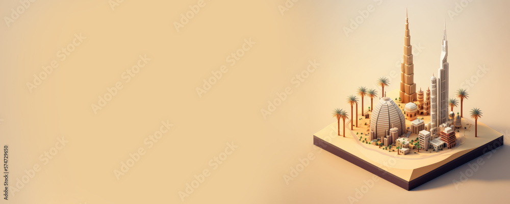 Square-shaped miniature of Dubai featuring a collection of the Burj ...