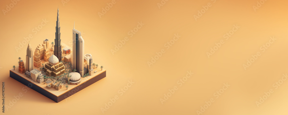 Square-shaped miniature of Dubai featuring a collection of the Burj ...