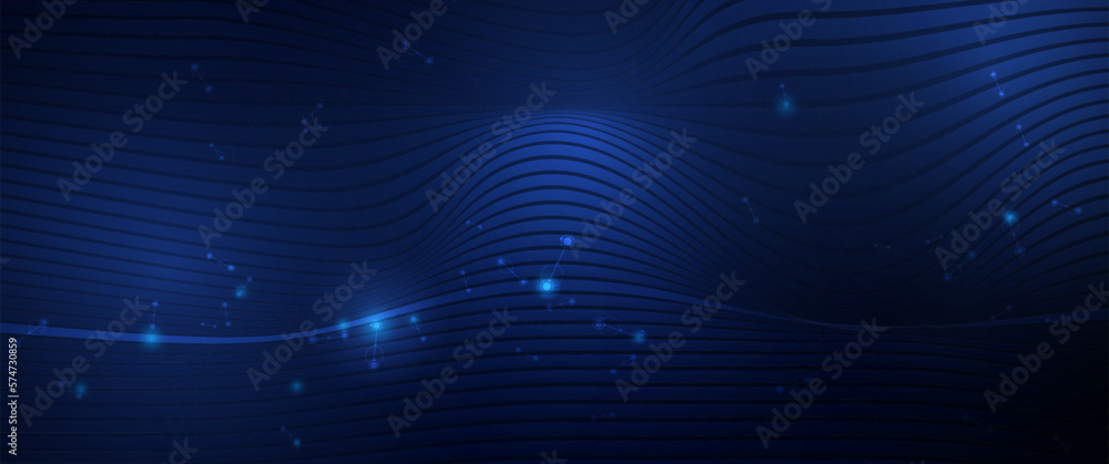 Vector Molecule Network Connected Lines With Dots Technology On Blue Background Abstract