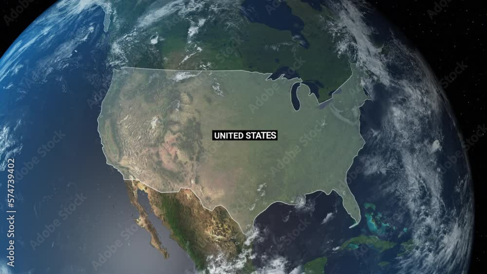 United States map, zooming in from the space through a 4K photo real ...