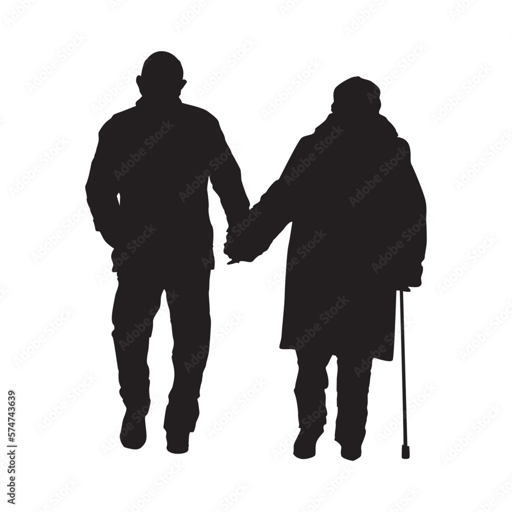 Senior couple silhouette isolated on white background. Old couple ...