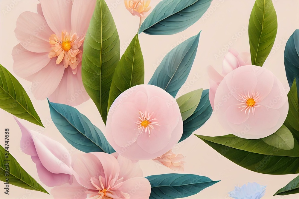 Spectacular pastel template of flower designs with leaves and petals ...