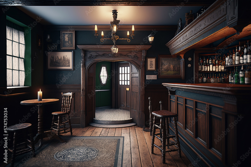 interior of an Irish pub, created by a neural network, Generative AI ...