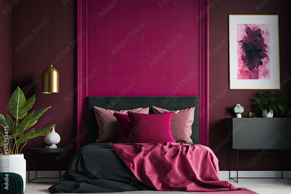 Vibrant magenta is the interior color of the bedroom from 2023. Mockup ...