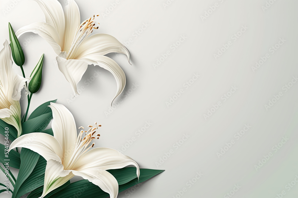 Lilies Flowers spring summer Minimalism Background with empty Copy ...