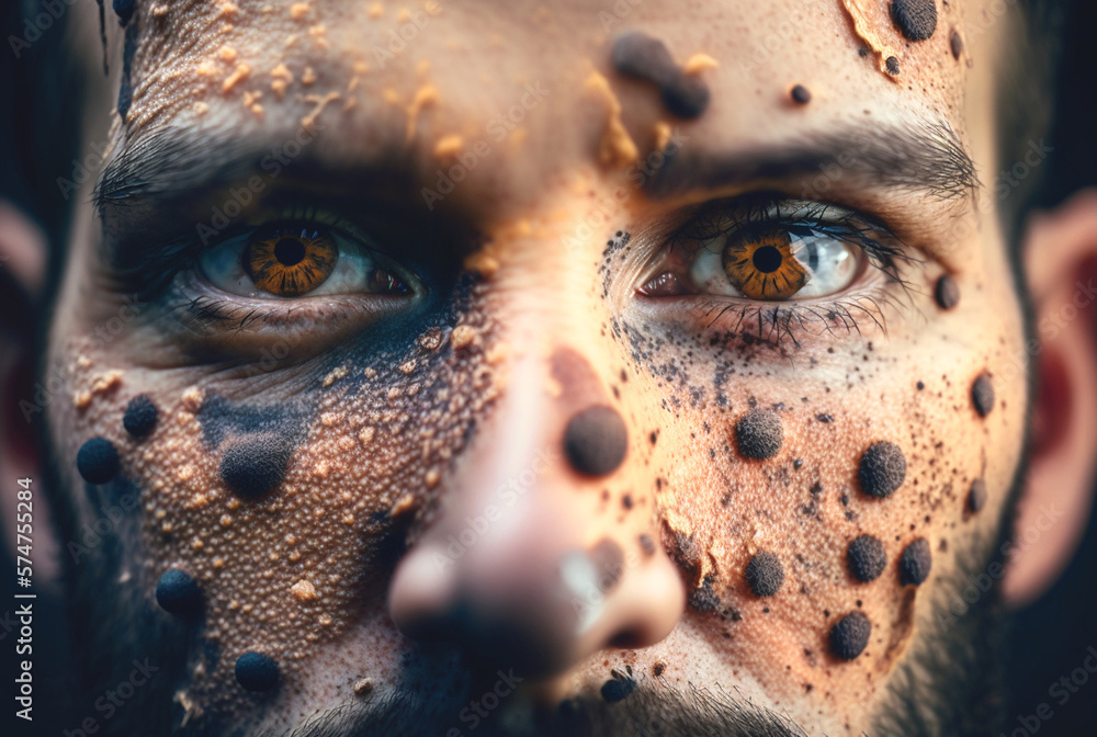 fictitious infection in the face, young man close up. Generative AI ...