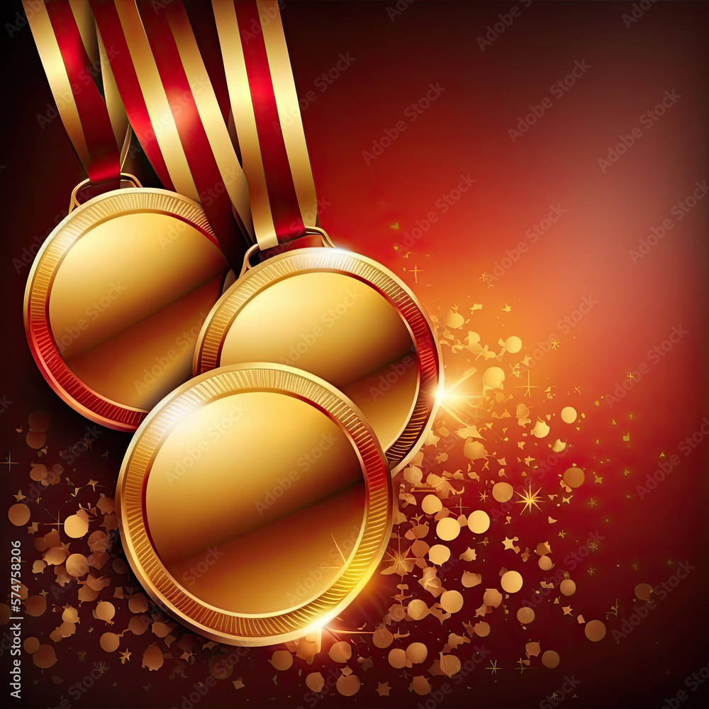 gold medals red background, generative artificial intelligence Stock ...