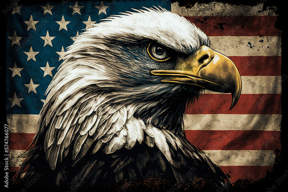 Patriotic illustration with an eagle portrait on the background of the ...