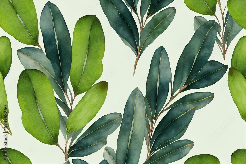 seamless border of leaves and branches of eucalyptus painted in ...