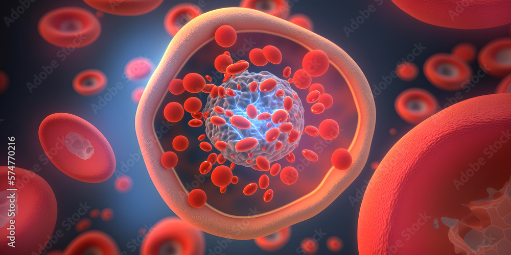 Mutation of Red blood cells in fight cancer cell. Banner biology ...