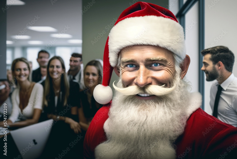 santa claus in the office, a man dressed up as santa claus or a work ...
