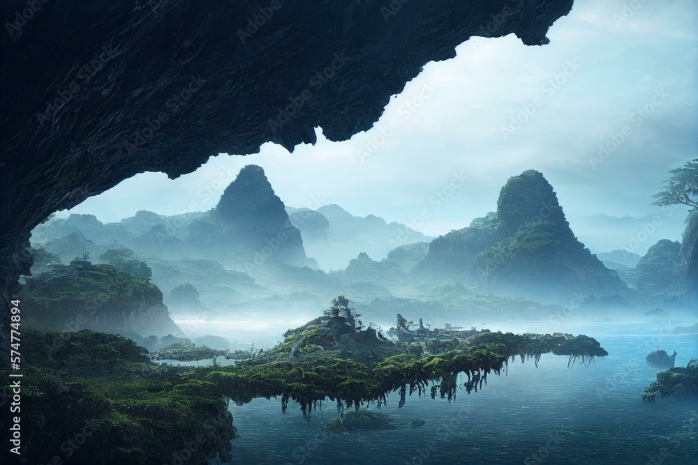 Flying Island on Planet Pandora Avatar movie. Generative AI Stock ...