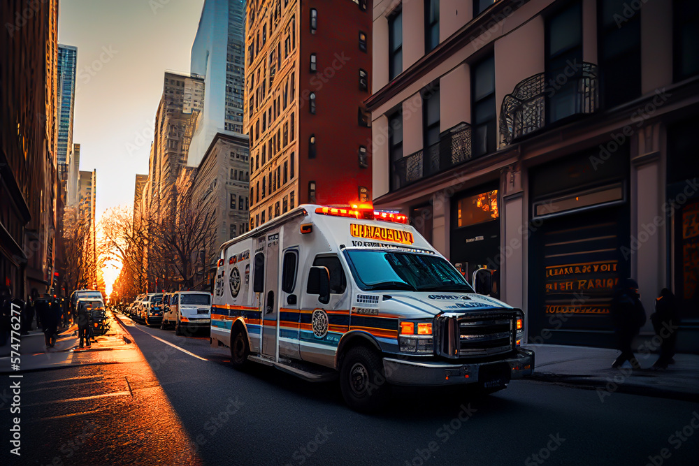 Ambulance rescue van in New York on road street. Ambulance Vehicle ...