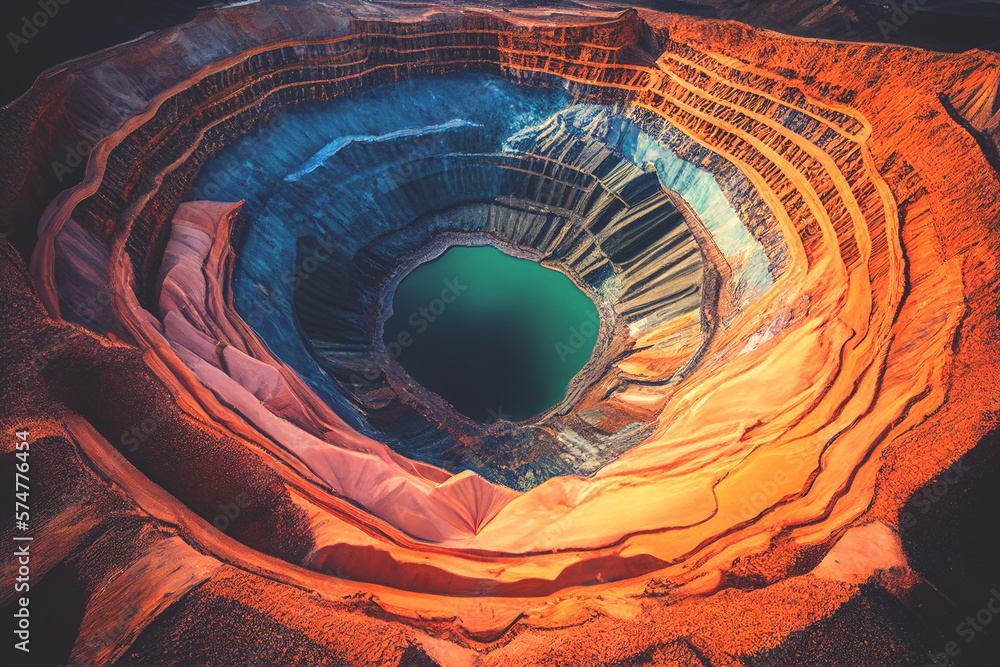 Open-pit mine, aerial view. Biggest in the world, drone view. Canyon ...