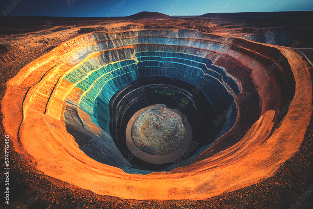 Open-pit mine, aerial view. Biggest in the world, drone view. Canyon ...
