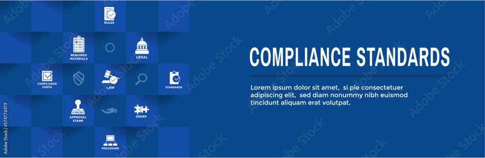 Compliance Standards web header banner with icon set that shows a ...