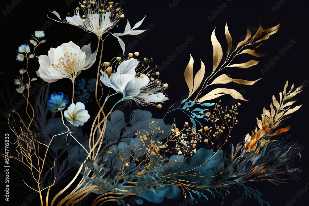 a wallpaper botanical flowers with one big flower for whole artwork ...