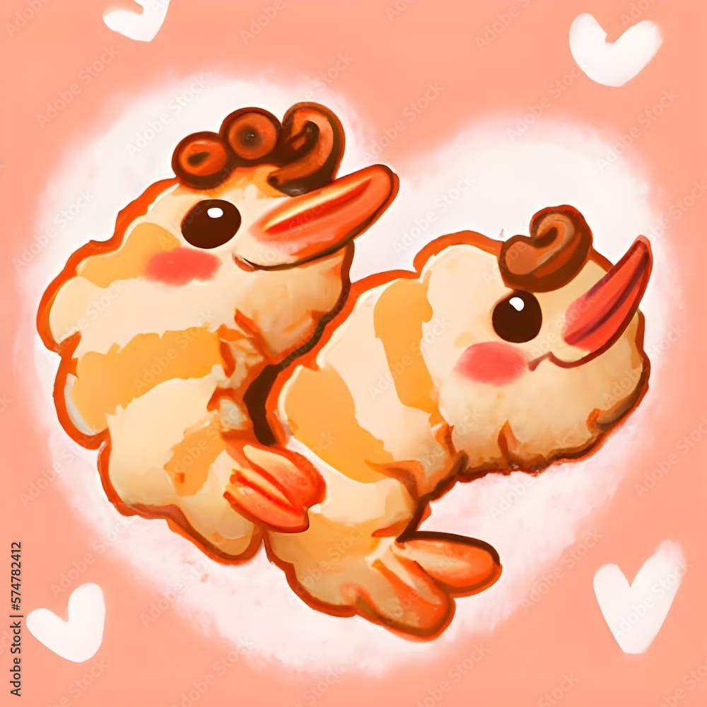 cute kawaii fry shrimps illustration, shrimps, cute kawaii illustration ...
