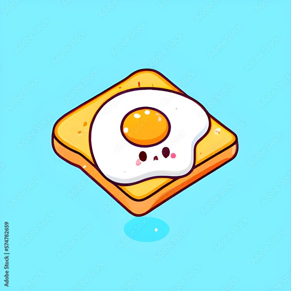 fried egg on toast, fried egg cute kawaii illustration, cute kawaii ...