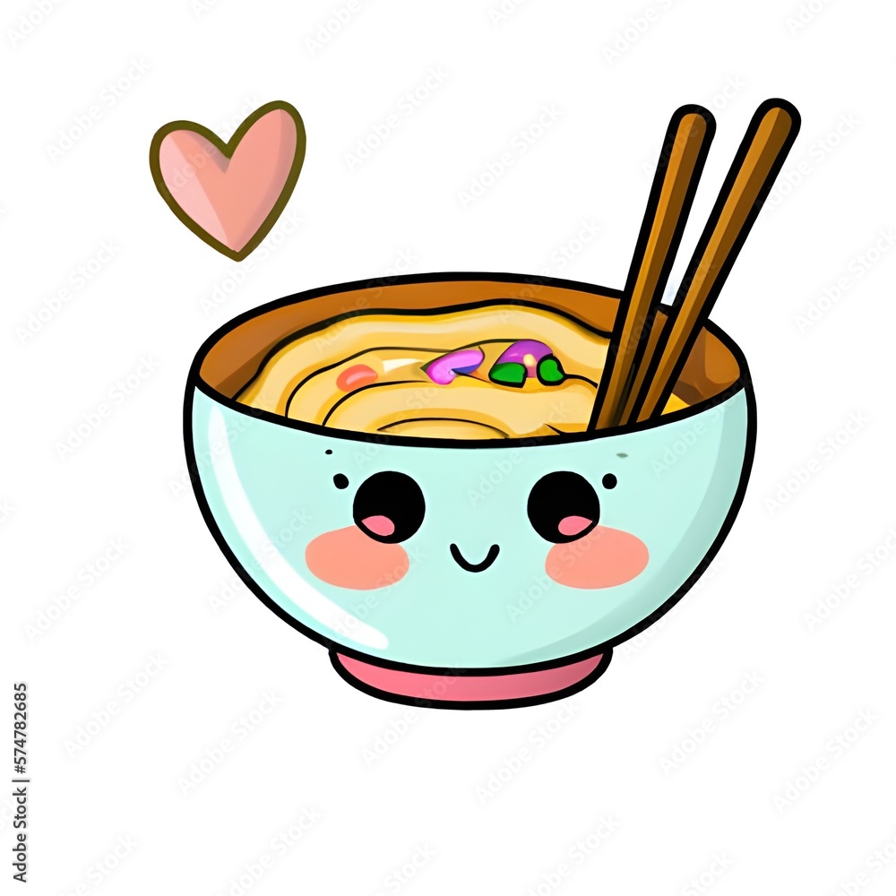 cute kawaii ramen illustration, ramen bowl art, ramen, cute kawaii ...