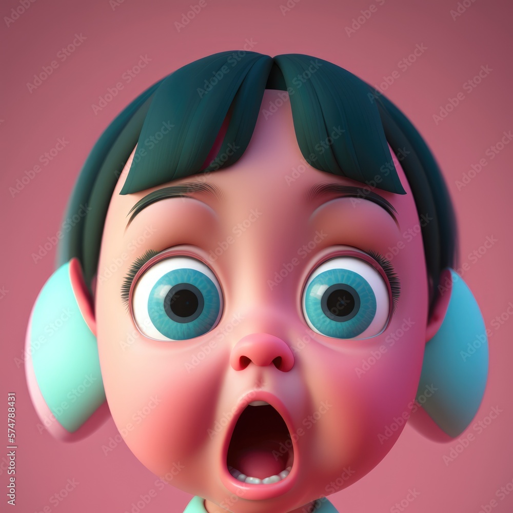 kawaii girl with a shocked expression, her eyes wide and mouth agape as ...