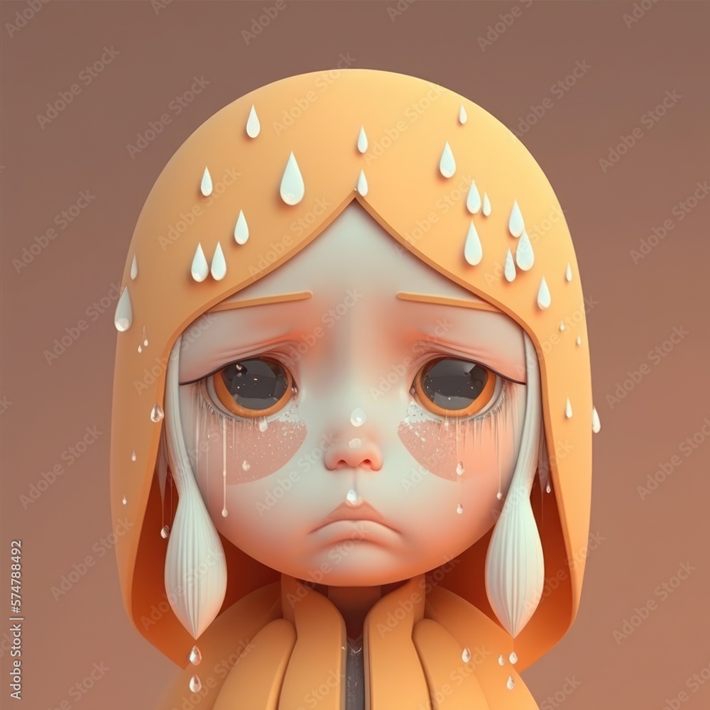 kawaii girl with tears in her eyes, her lower lip trembling with ...
