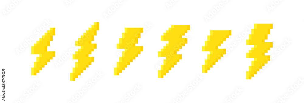 Set pixel lightning bolt. 8 bit pixel art thunderbolt, lightning strike ...