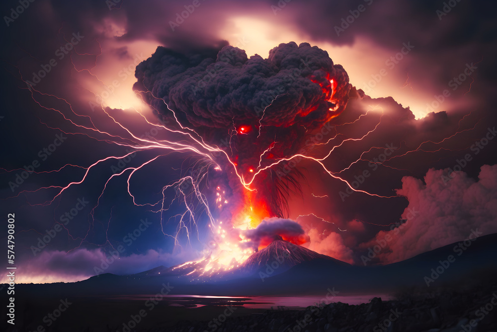 Powerful volcanic eruption with pyroclastic ash column clouds ...