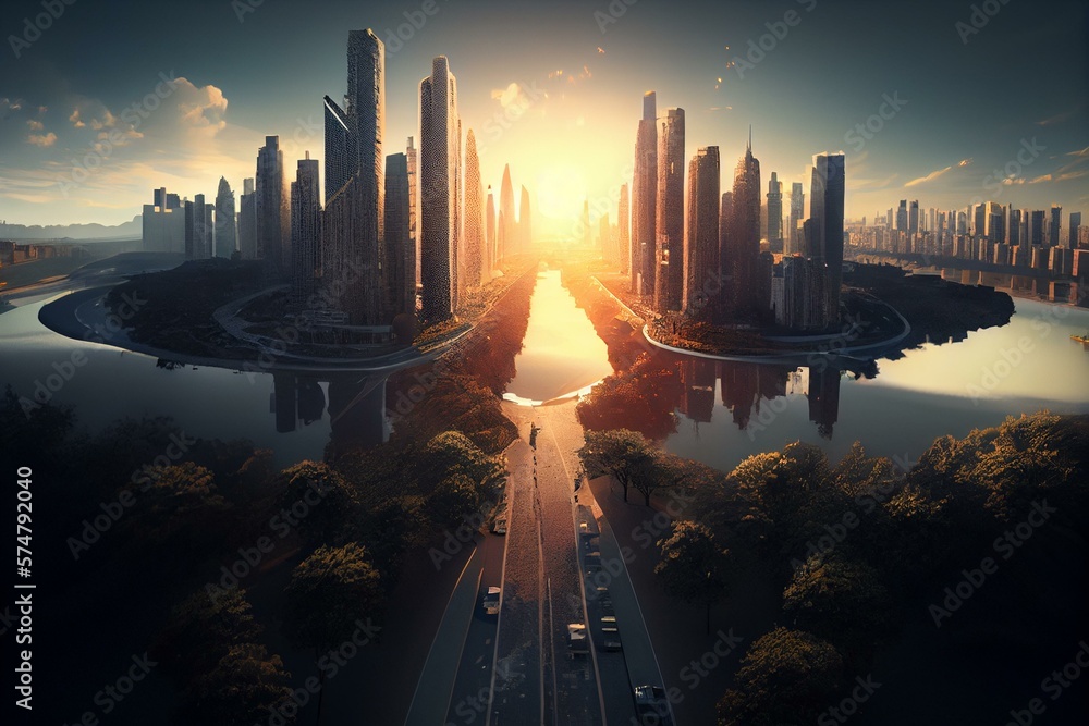 wide angle photography of Cityscapes with nature elements, hyper ...