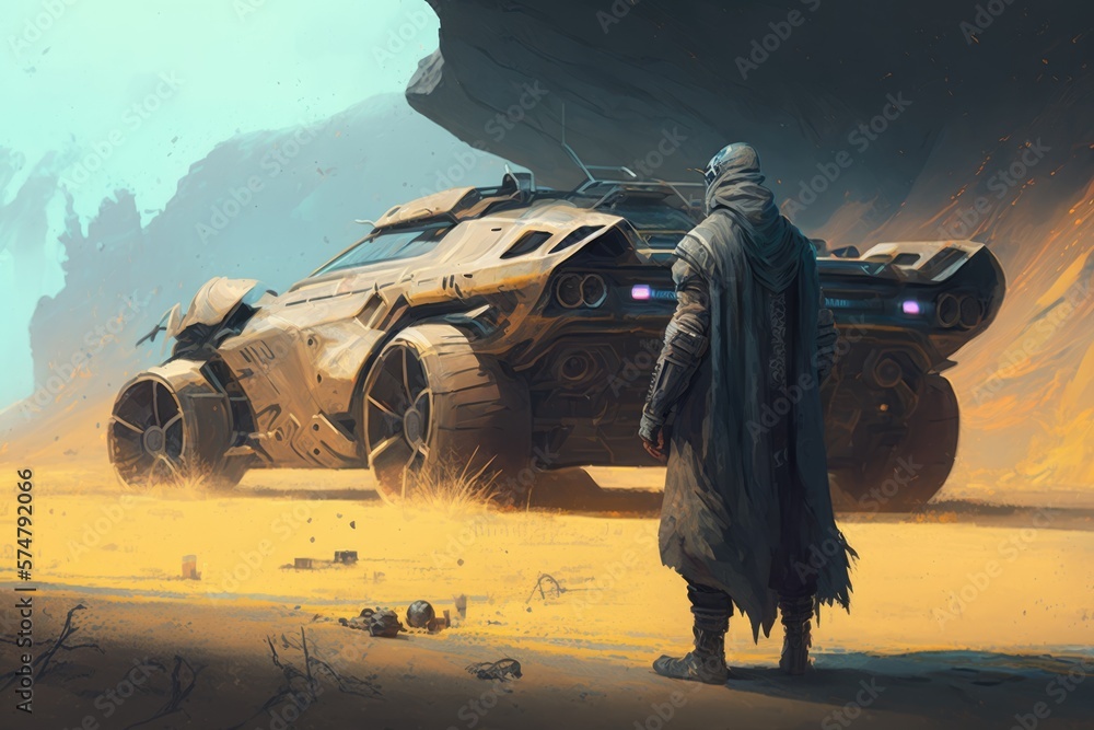 lone cyborg driver races his heavily-armed, armored sports car through ...