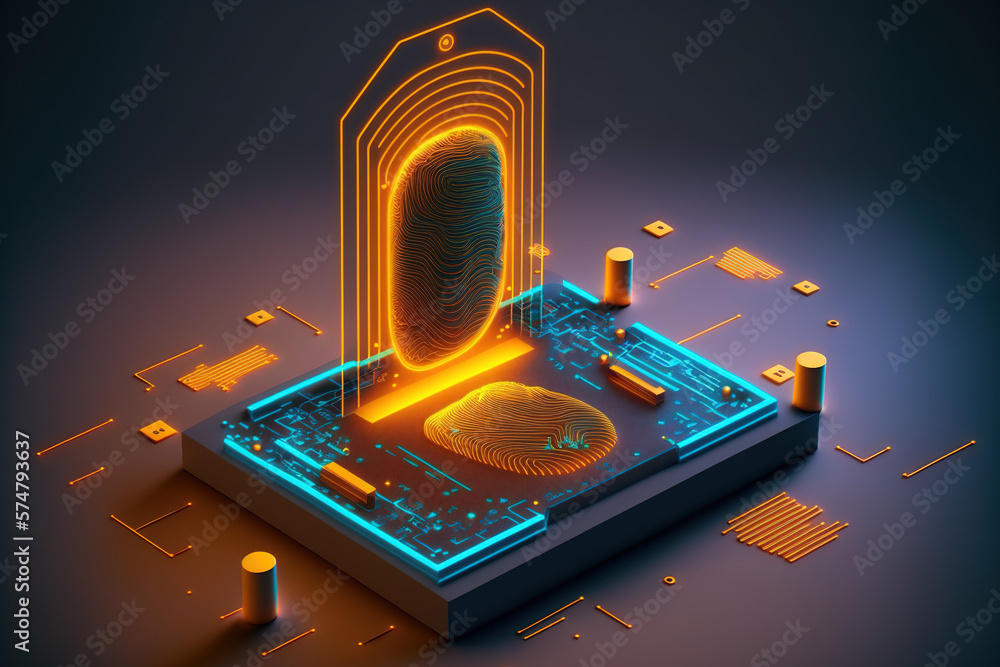 3d illustration fingerprint scan provides security access with ...