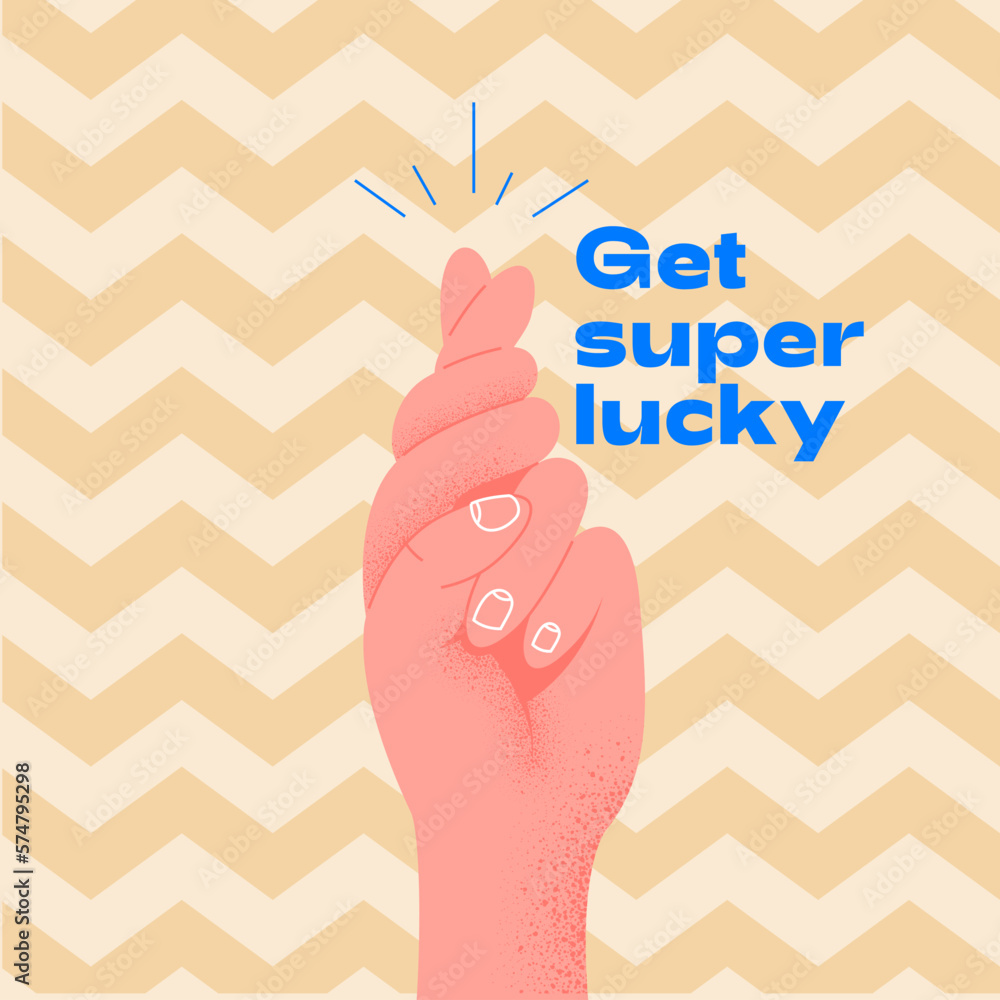 Get super lucky. Pink hand crossing fingers and wishing for good luck ...