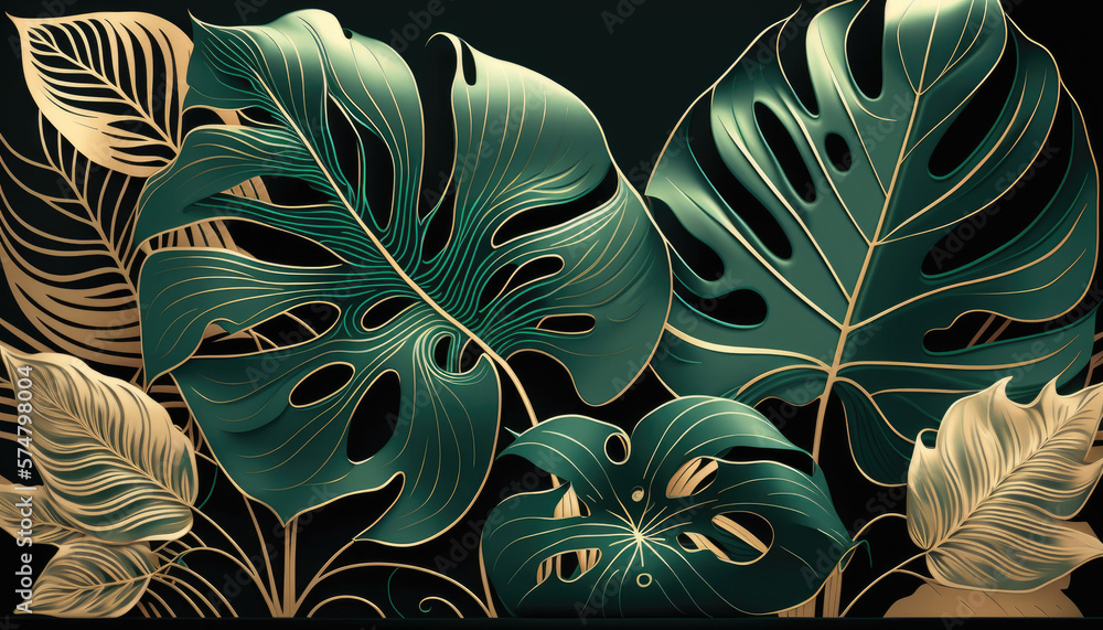Luxury golden art deco wallpaper. Nature background vector. Floral ...