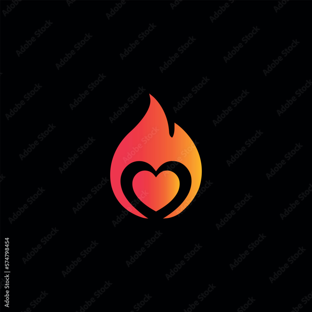 Fire Heart Icon with Gradient Vector Design Concept. Fiery Love, Flame ...