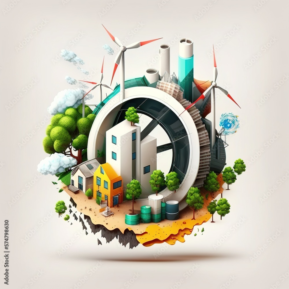 Circular economy. Light bulb with circular icon and green nature ...