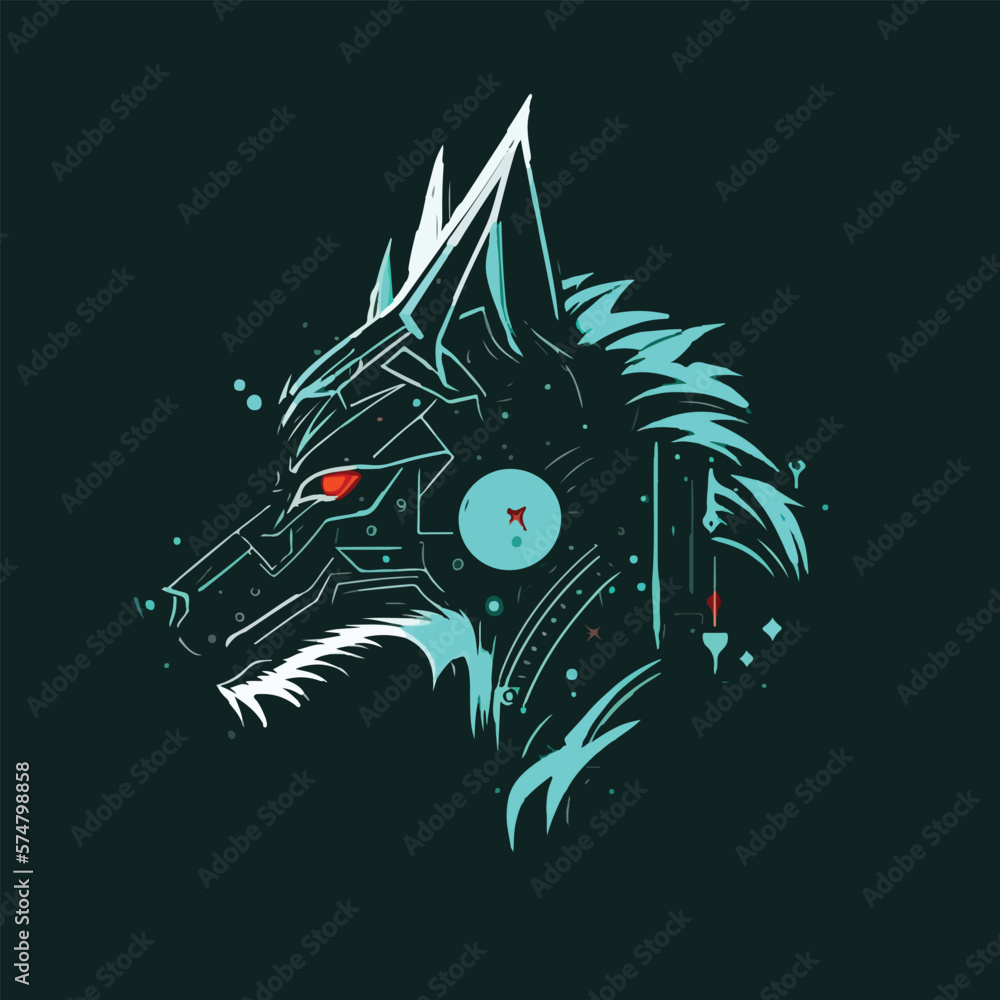Vektorová grafika „Wolf logo in the style of cyberpunk, the futuristic ...