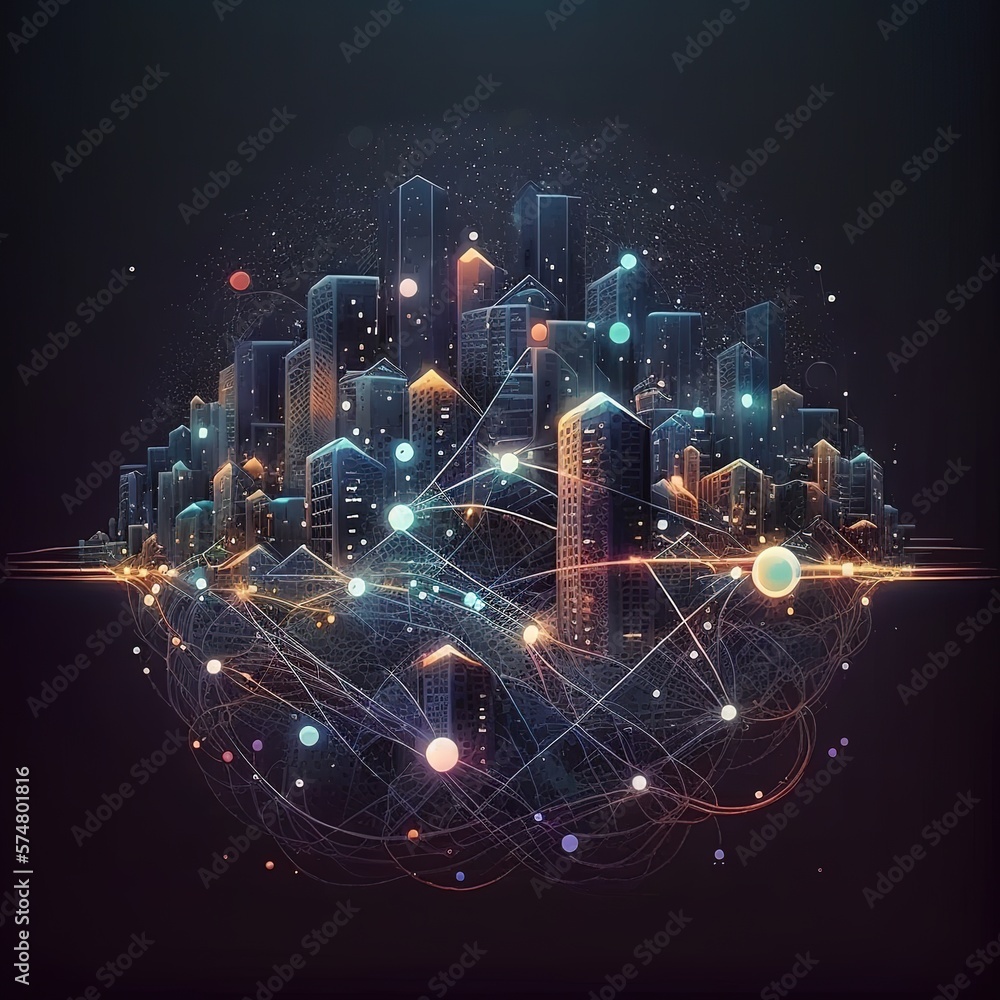 Abstract dot points and smart cities connect with the aesthetic and ...