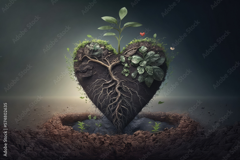 heart shaped tree growing out of soil made with generative ai Stock ...