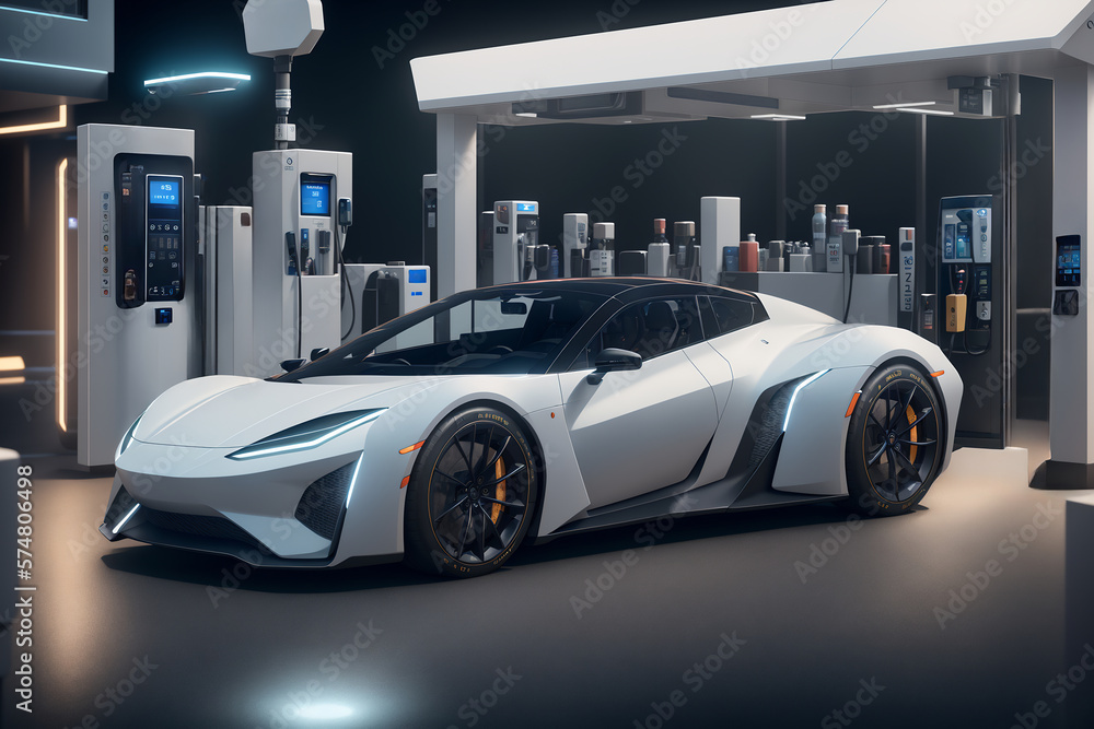 Cool futuristic and rare electric car at commercial charging charging ...