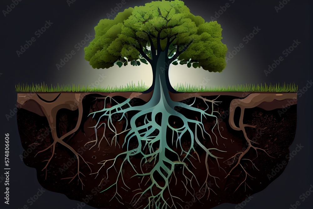 Root System Of A Tree Growing Underground, Soil Section Concept ...
