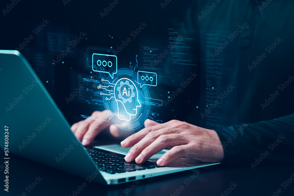 Foto de Concept Humans work with artificial intelligence, humans use ...